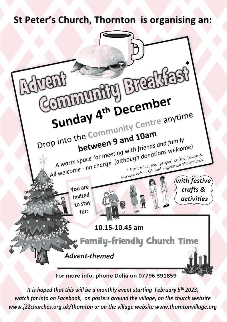Advent Community Breakfast – Sunday 4th December – Thornton