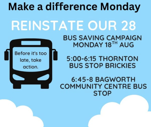 Reinstate – the Number 28 bus – Thornton, Bagworth – Thornton